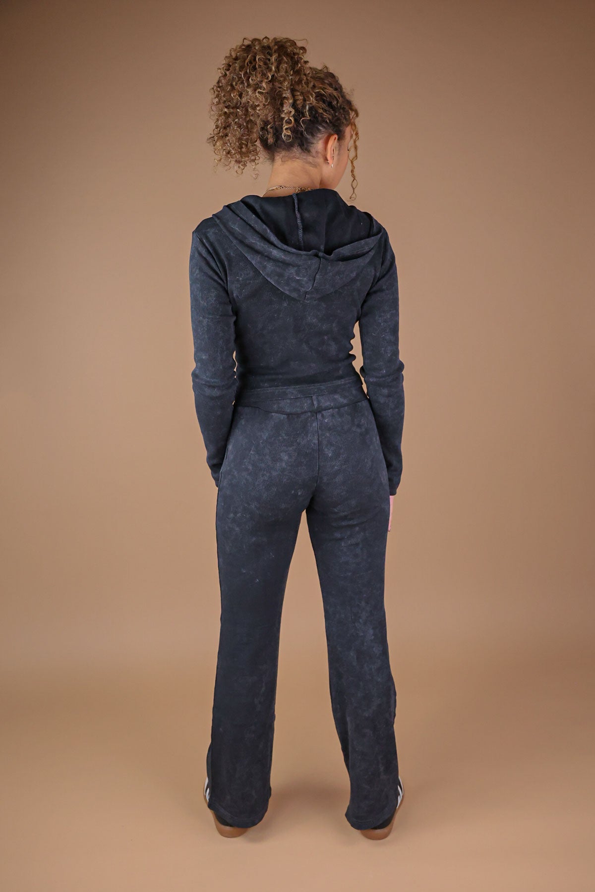 Womens Slate Grey Ribbed Zip Up Top & Flared Trouser Set – Miss Moda Luxe