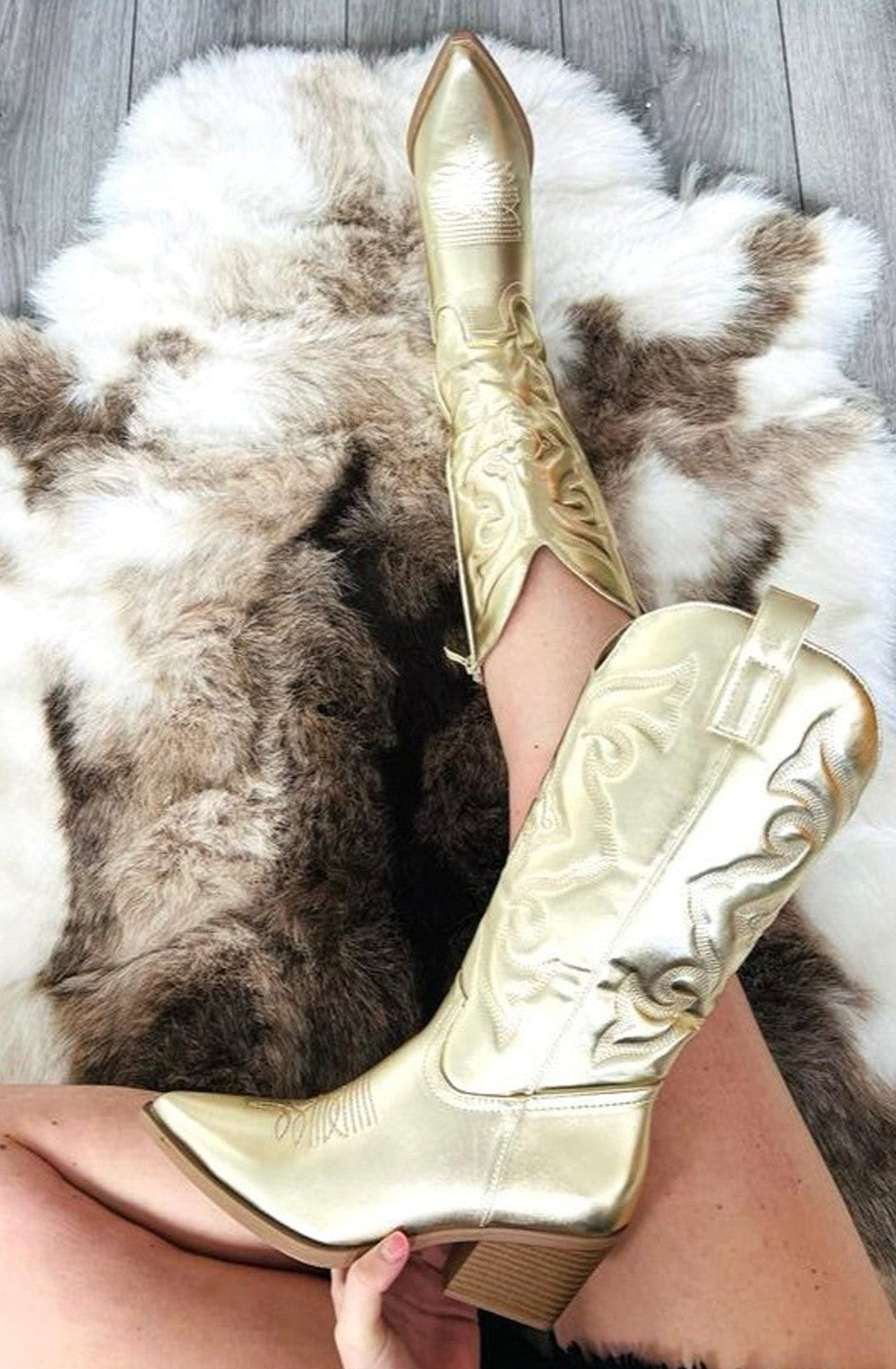 Women's Gold Metallic Length PU Cowboy Boot – Miss Moda Luxe