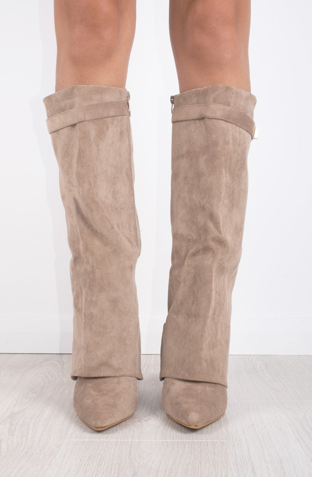 Faux Suede Fold Over Shark Boots - Miss Moda Luxe - Miss Moda Luxe